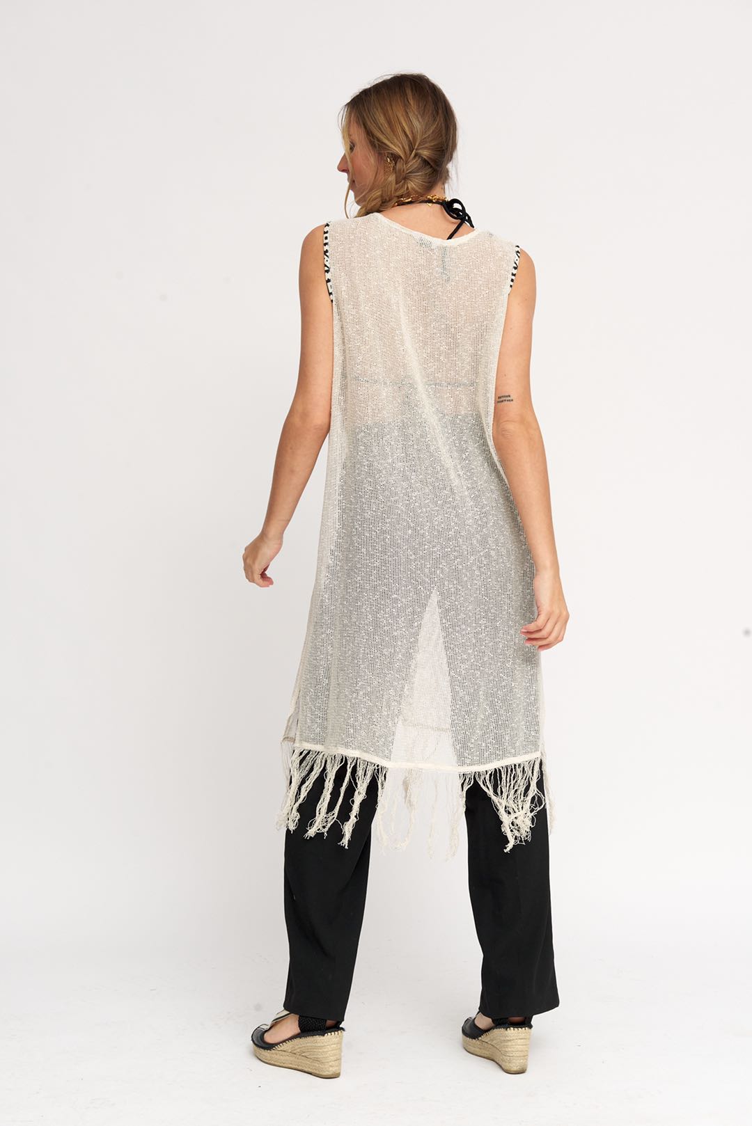 Chaleco Largo Tejido Red Botones Coco Moda al Por Mayor