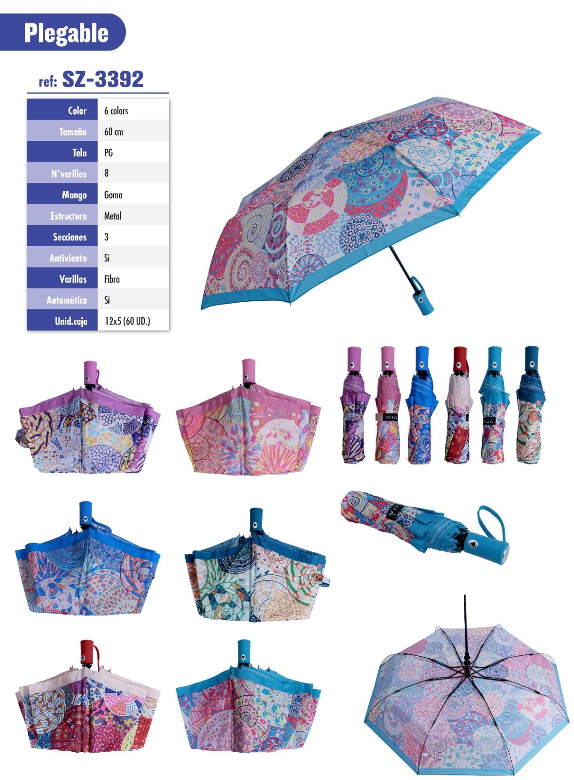Paraguas Plegable Estampado Mandalas Moda al Por Mayor